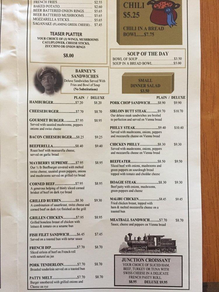 Menu at Mayberry Junction restaurant, Manteno