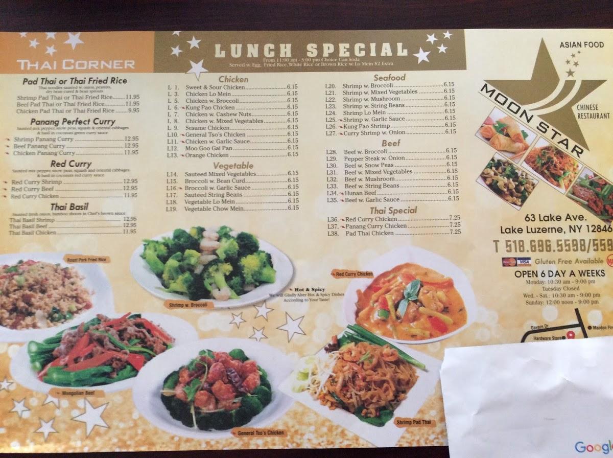 Menu at Moon star Asian Bistro restaurant, Lake Luzerne