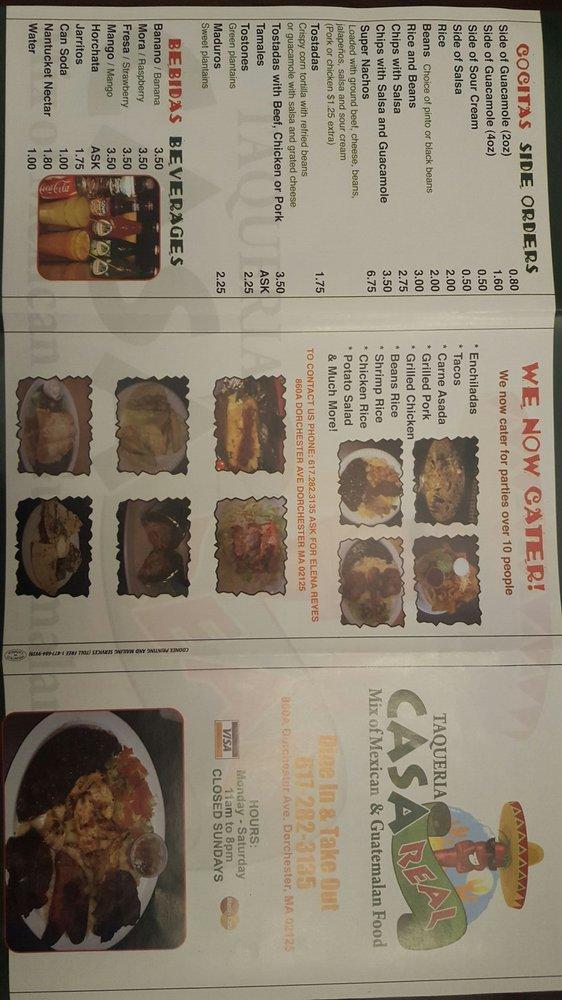 Menu at Taqueria Casa Real restaurant, Boston