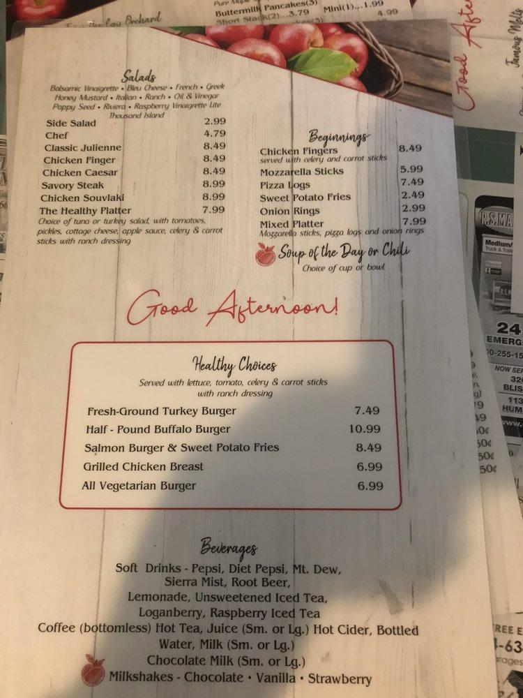 Menu at Apple Dumplin restaurant, Springville