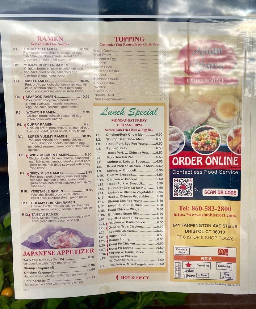 Menu at Asian Bistro Ramen Noodle, Bristol