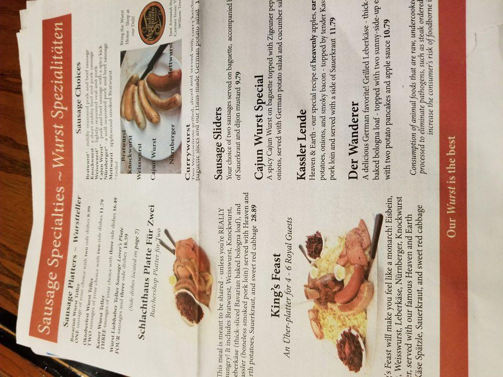 Menu at Hollerbach's German Restaurant, Sanford