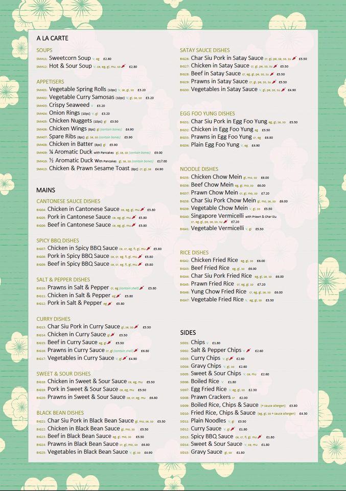 Menu at My Shanghai Bar & Oriental Buffet, North Shields, The Cannon Inn