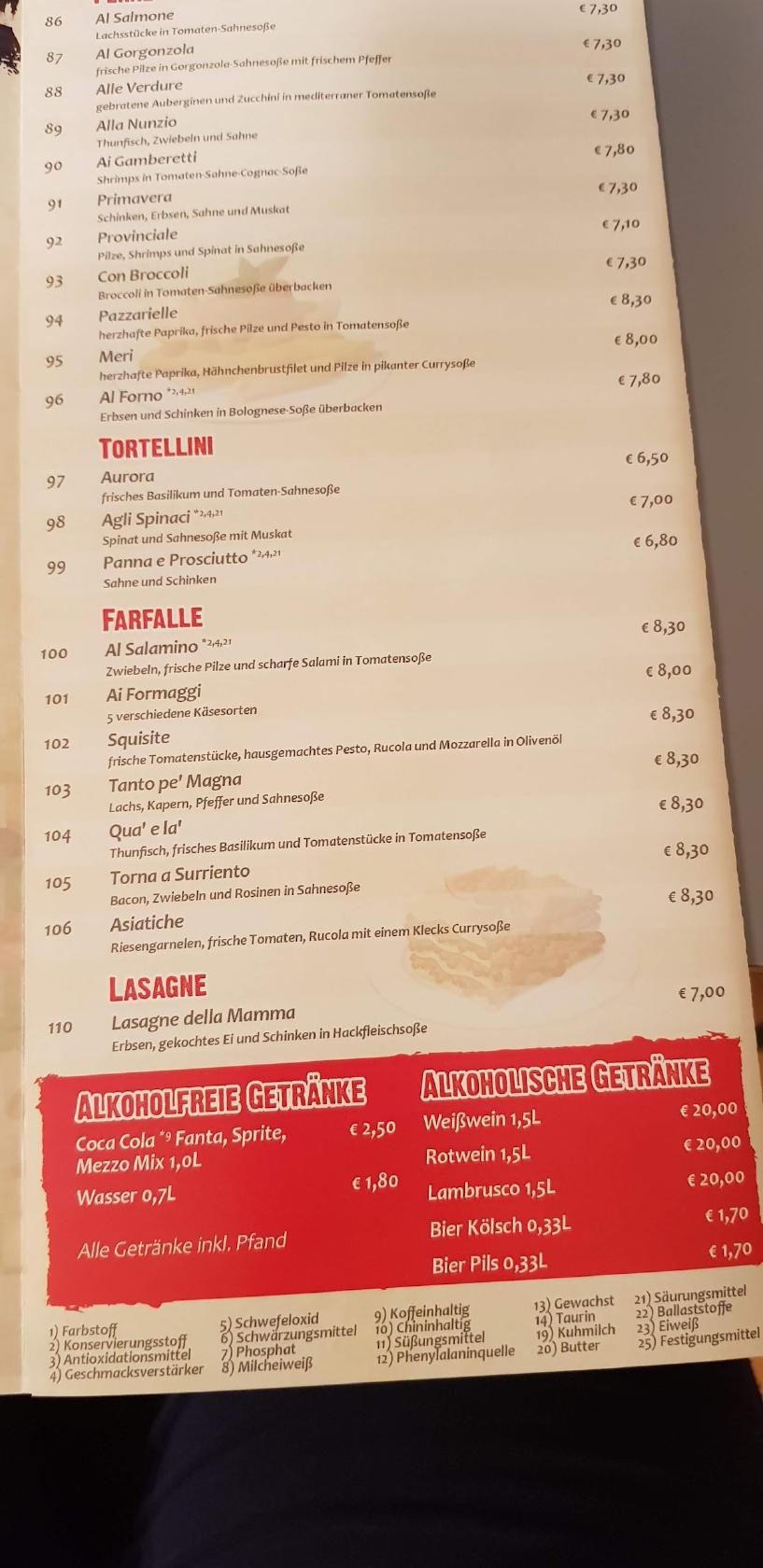 Speisekarte von Pizzeria Nunzio, Rheinbach