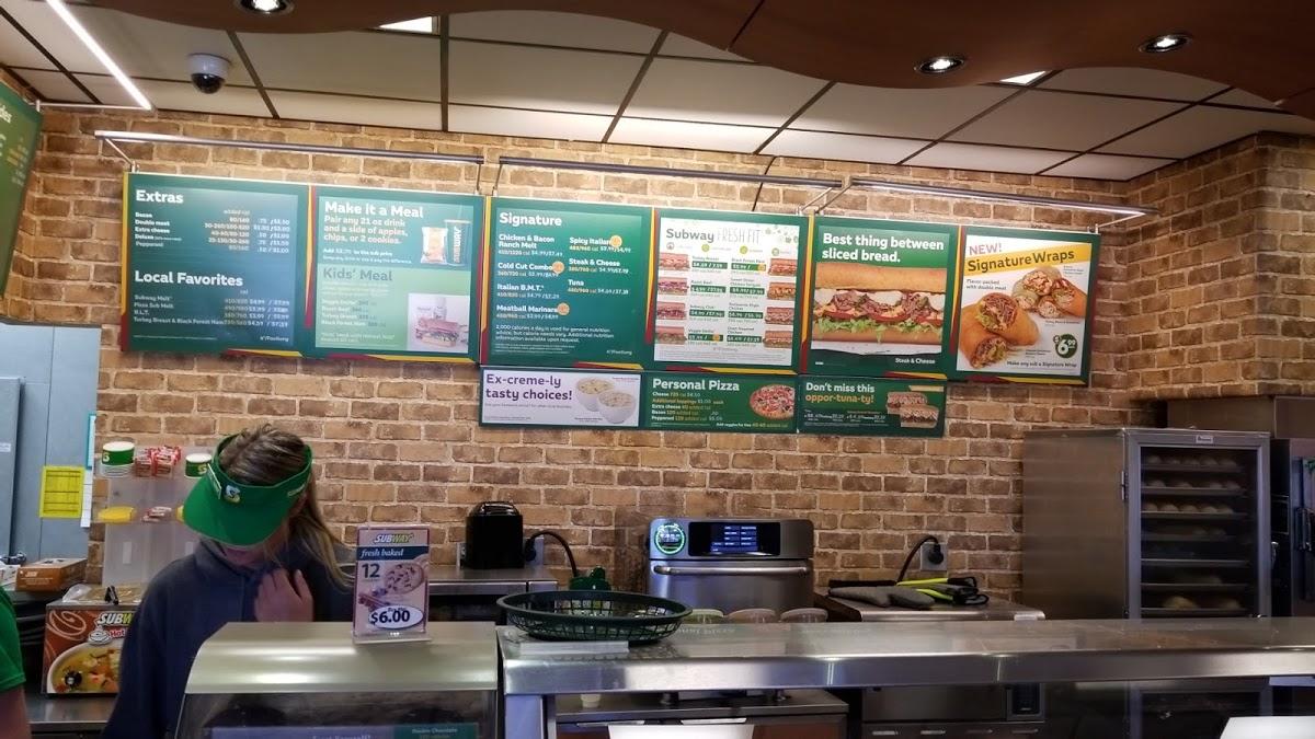 Menu at Subway fast food, Warroad, 901 N State Street