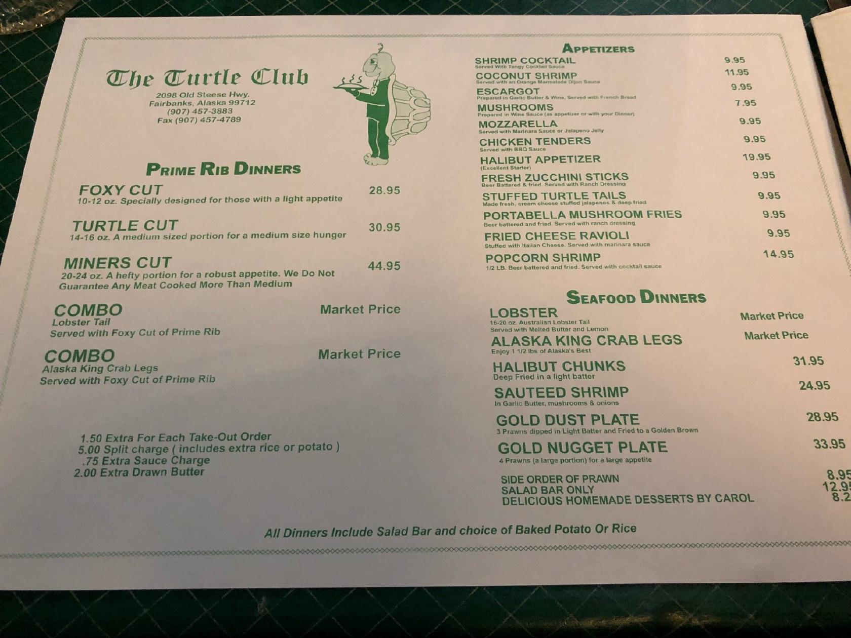 Carta de Turtle Club, Fairbanks, Old Steese Hwy N