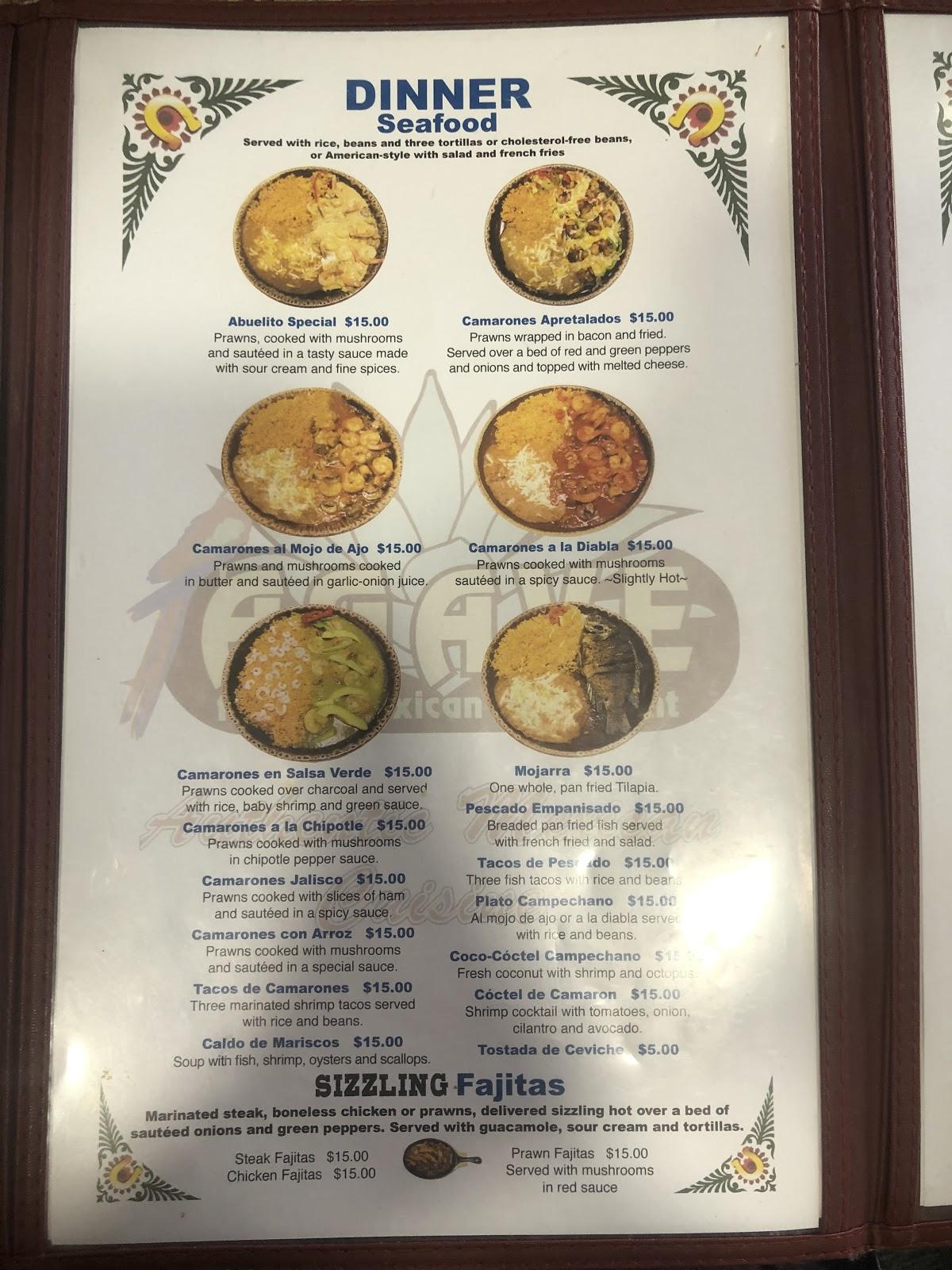 Menu at Agave Family Mexican Restaurant, Afton, 470 Washington St