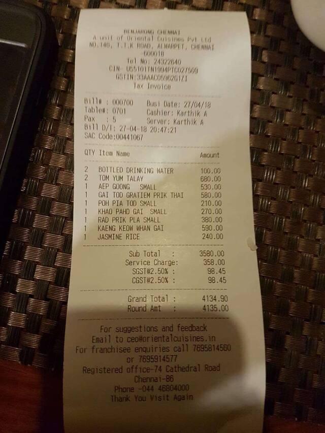 Menu at Benjarong - Thai Restaurant, Chennai, 146, TTK Road