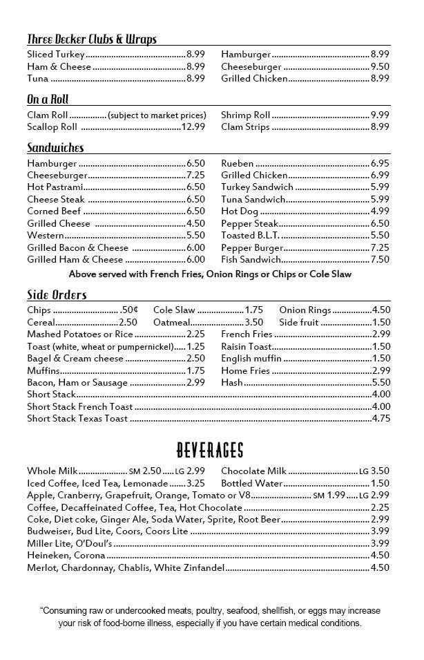 Menu at Chuck's Restaurant, Danvers