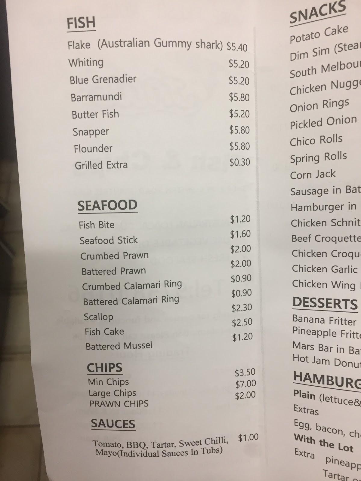 Menu at Jaws Fish & Chips fast food, Ferntree Gully, 2/79 Glenfern Rd