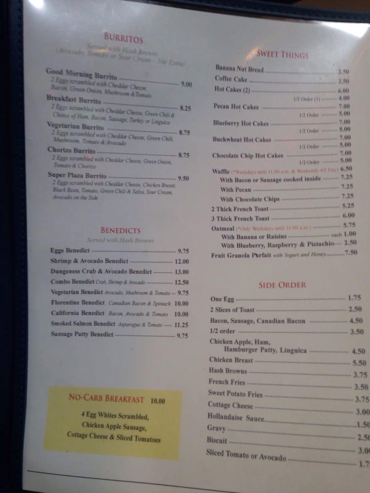 Carta de Plaza Cafe, Pleasant Hill, Contra Costa Blvd