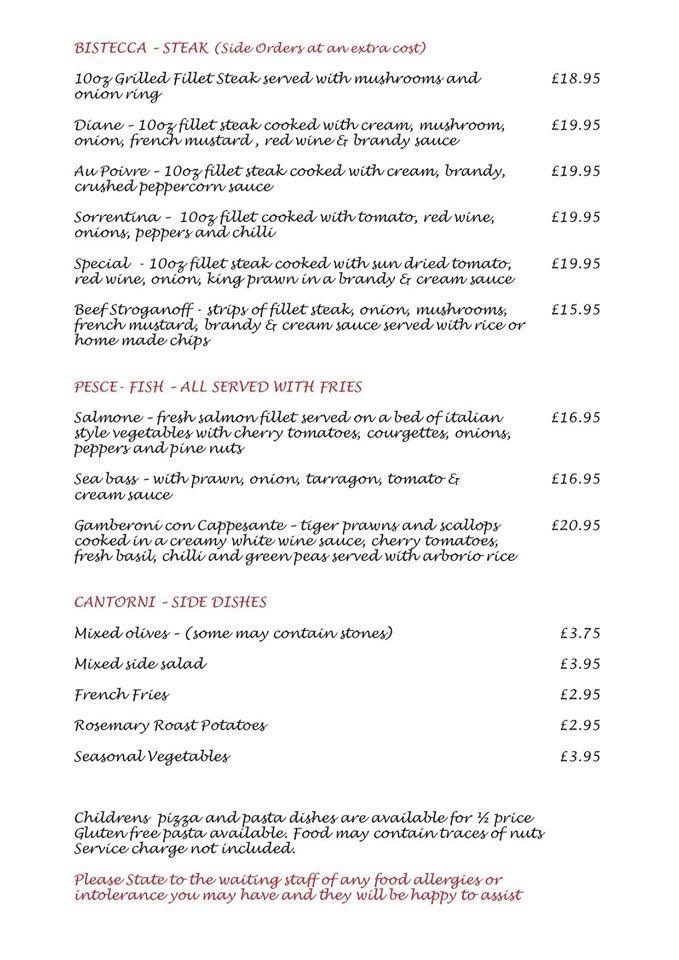 Menu at Sinatra's Restaurant, Nottingham