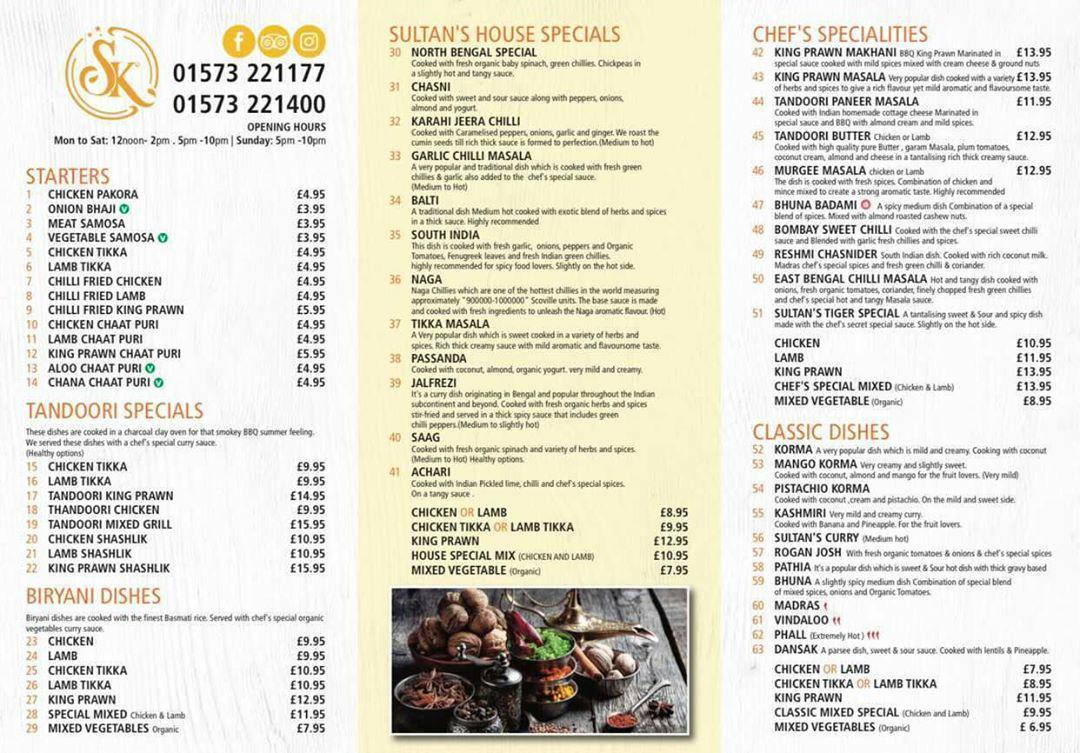 Menu at Sultans of kelso restaurant, Kelso