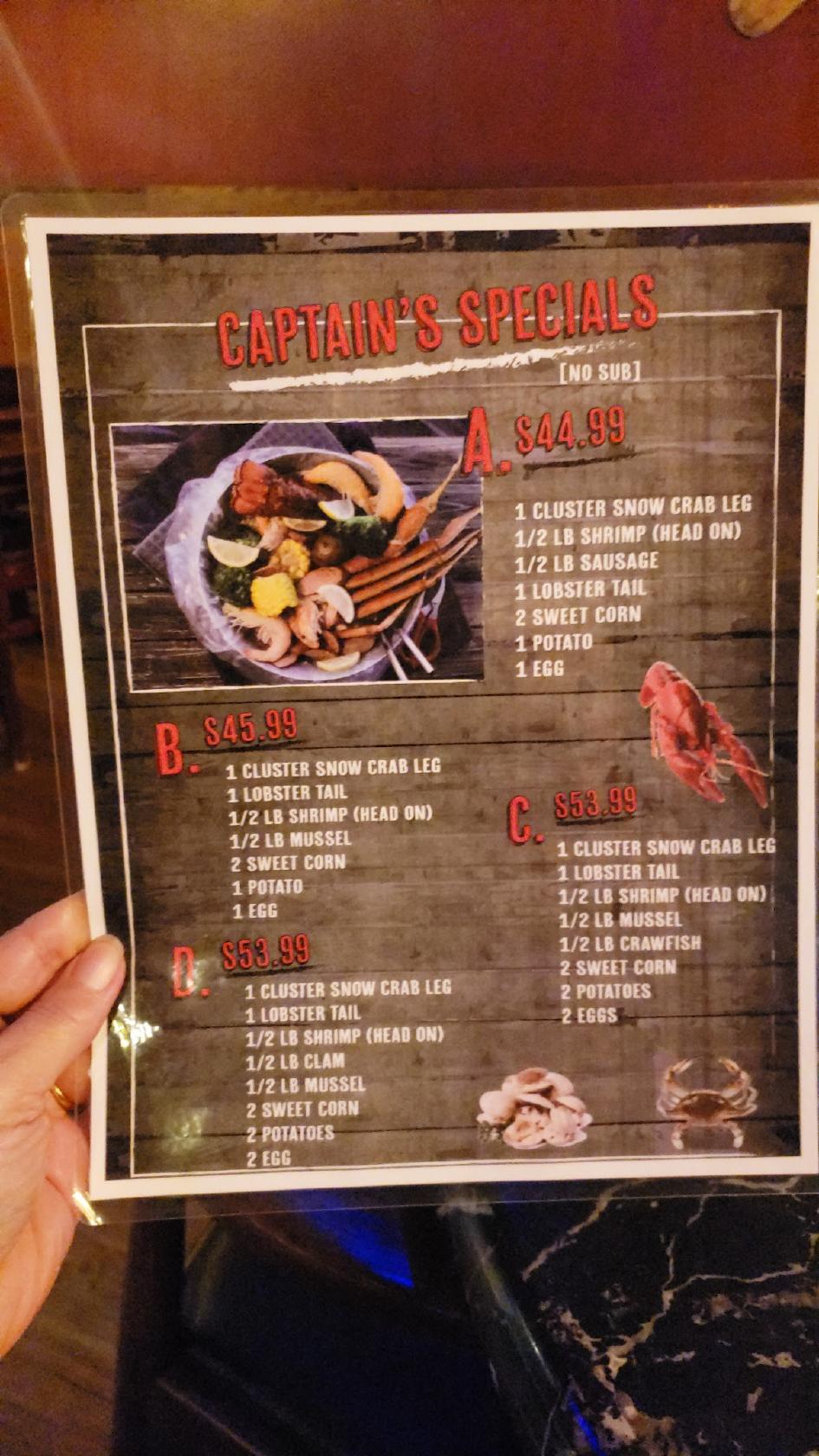 Menu at The Captain Crab restaurant, Lakewood