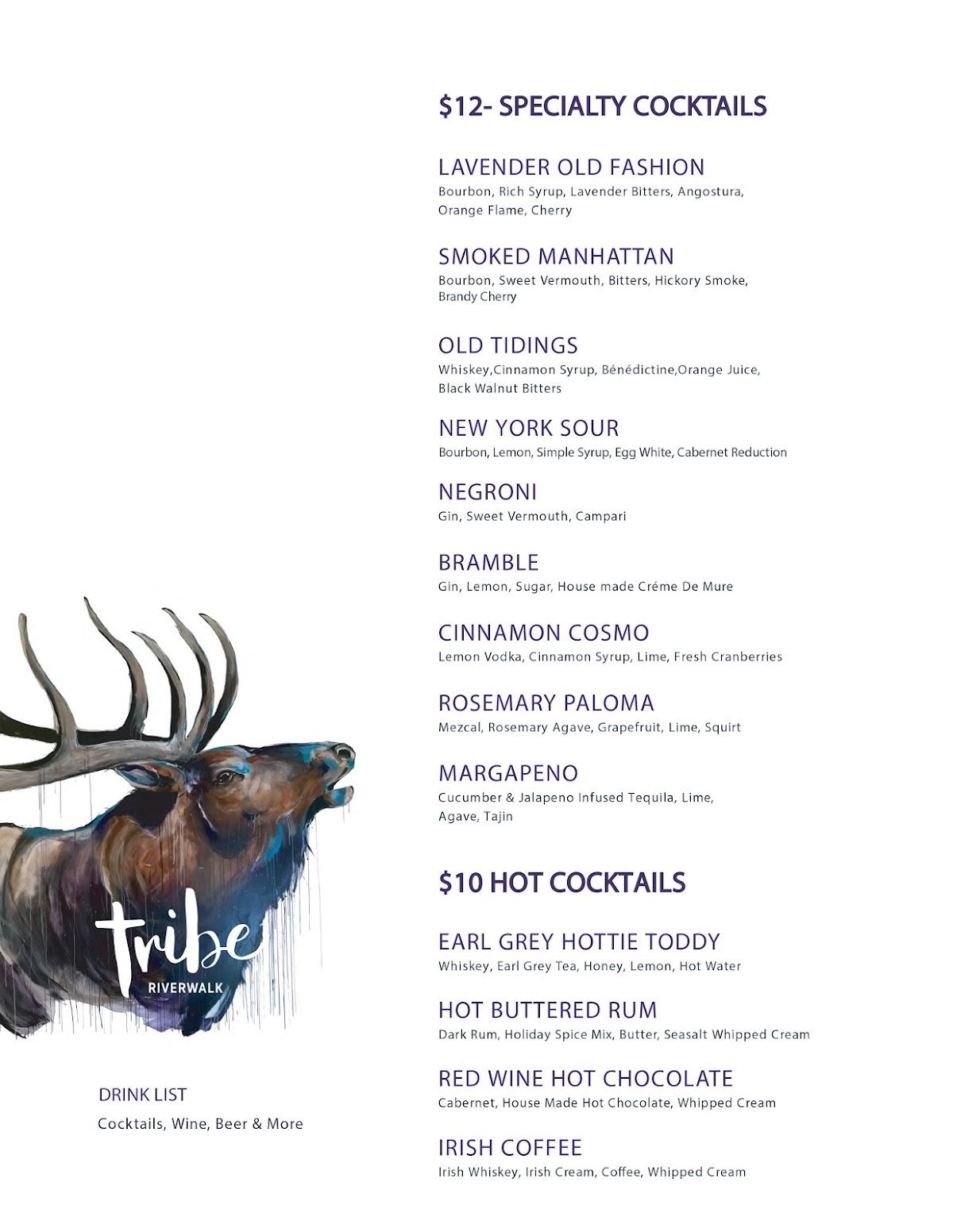 Menu at Tribe at Riverwalk restaurant, Castle Rock