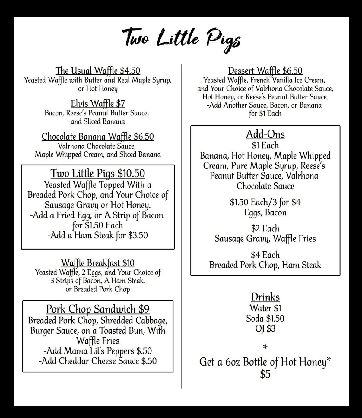 Menu at Two Little Pigs desserts, Damascus