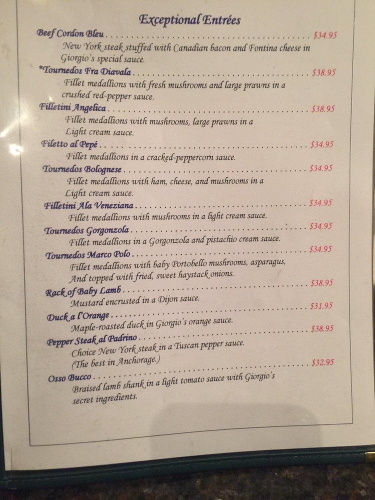 Menu at Villa Nova Restaurant, Anchorage