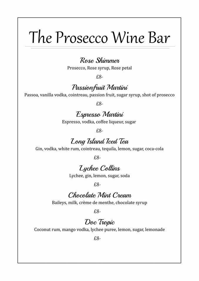 Menu at Prosecco Wine Bar, Gravesend