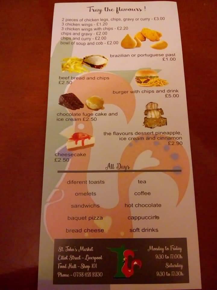 Menu at The Flavours restaurant, Liverpool