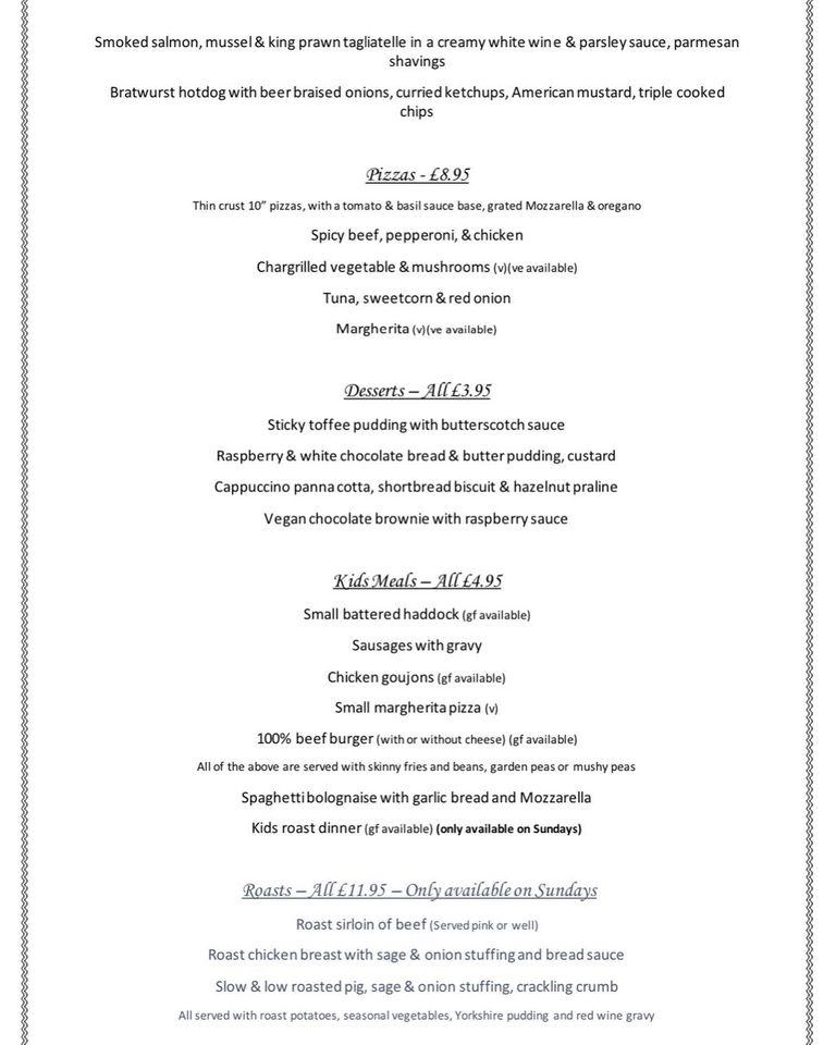 Menu at The Plough Inn pub & bar, Congleton