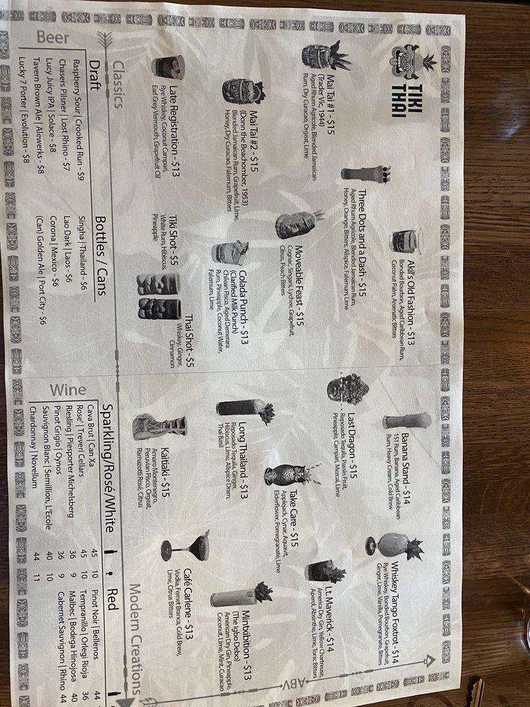 Menu at Tiki Thai pub & bar, Reston