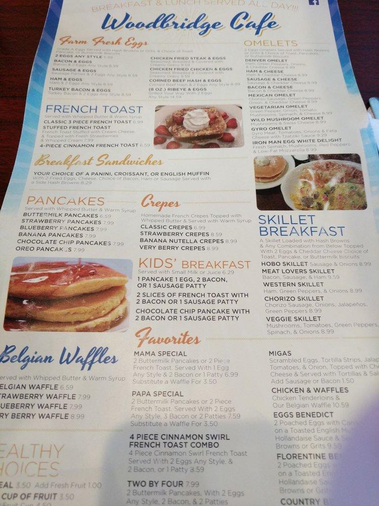 Menu at Woodbridge Cafe, Sachse