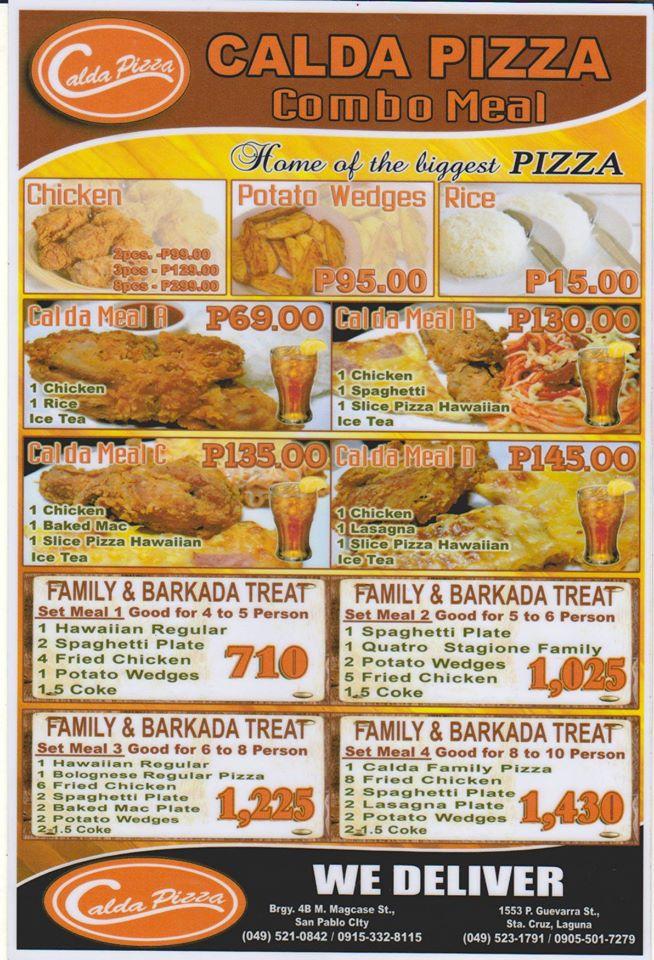 Menu at Calda Pizza San Pablo City pizzeria, San Pablo City, San Pablo City