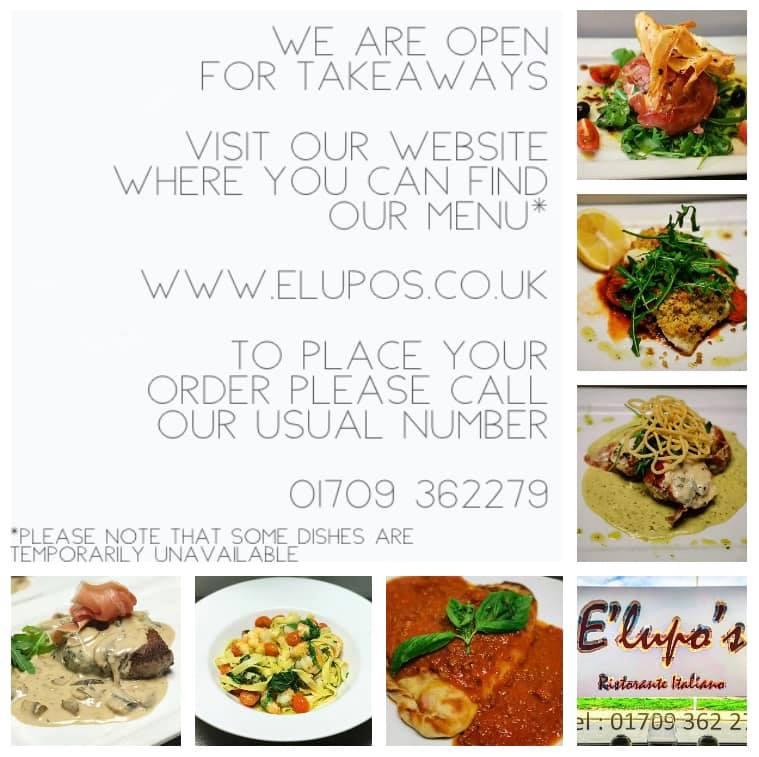 Menu at E'Lupo's pizzeria, Rotherham