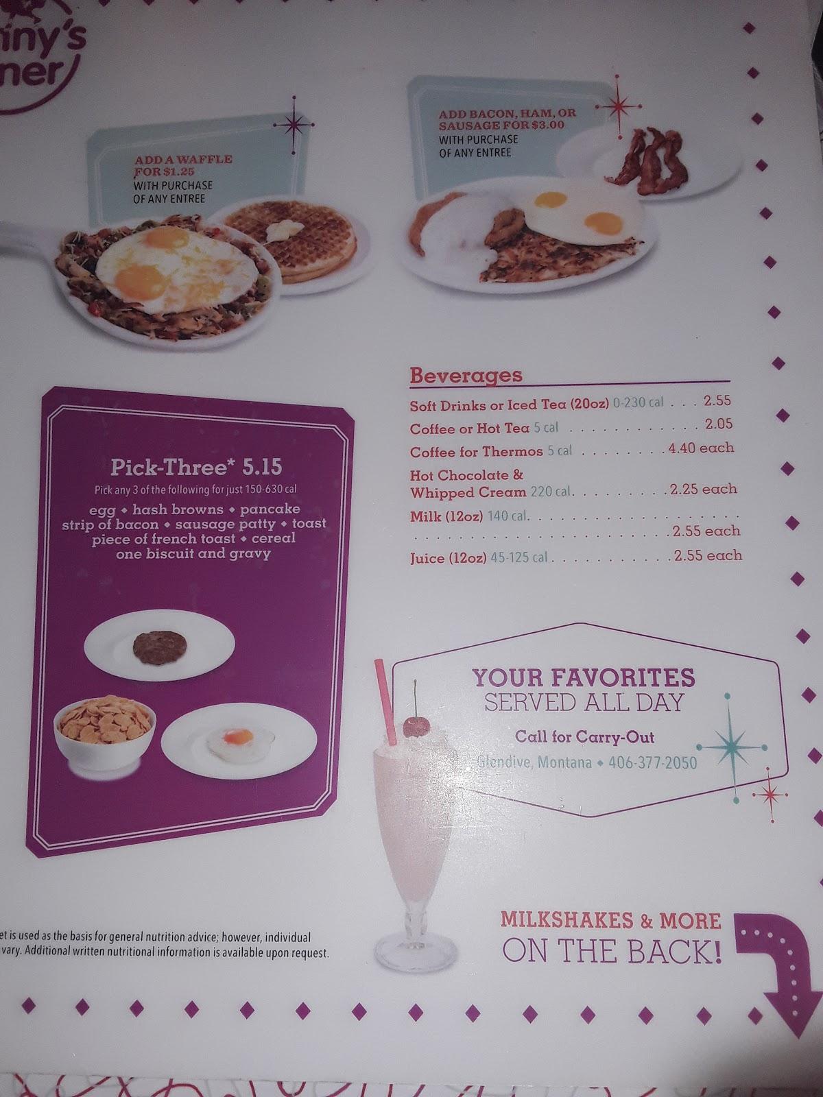 Menu at Penny's Diner restaurant, Glendive