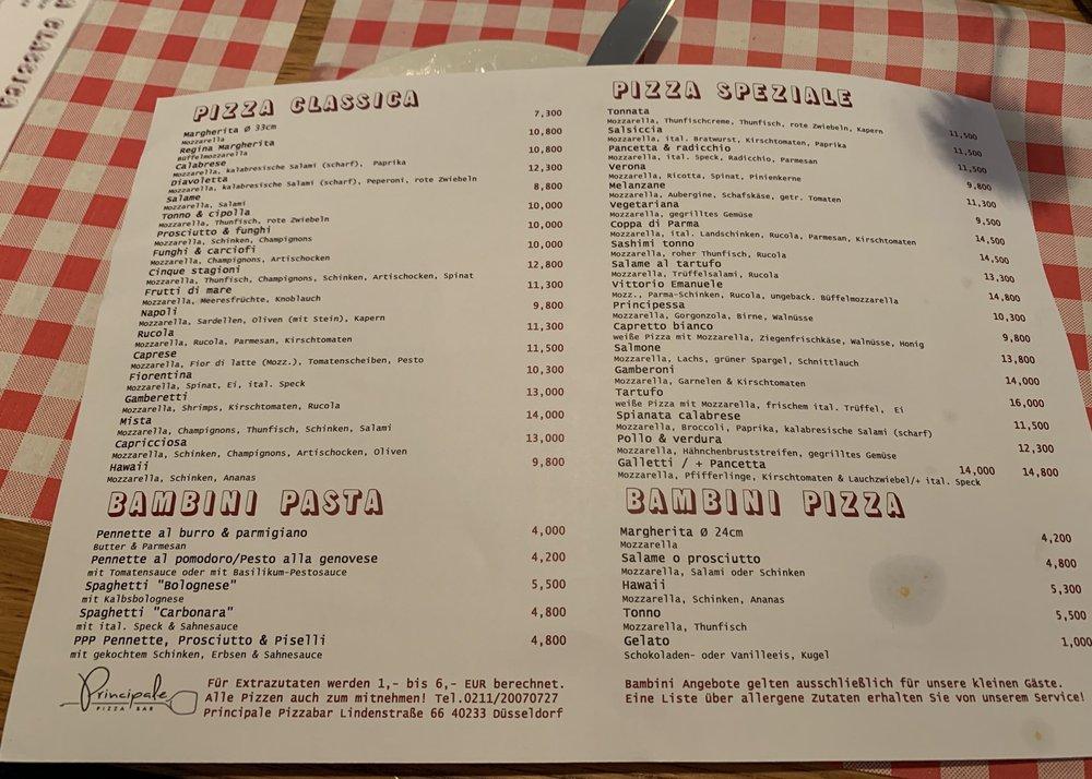 Speisekarte von Principale Pizzabar, Düsseldorf