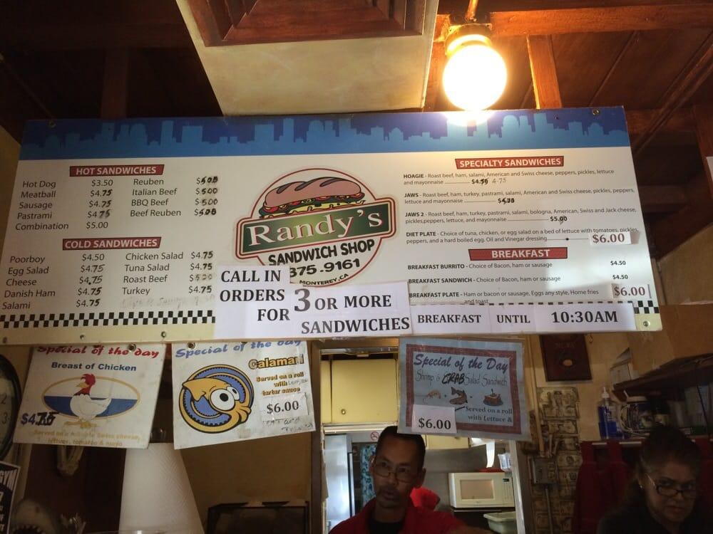 Menu at Randy's Sandwich Shop restaurant, Monterey