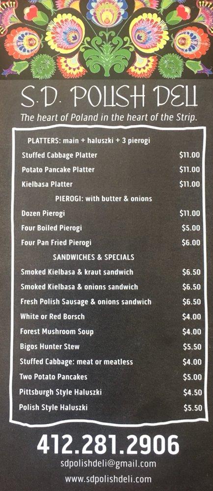 Menu at S&D Polish Deli restaurant, Pittsburgh