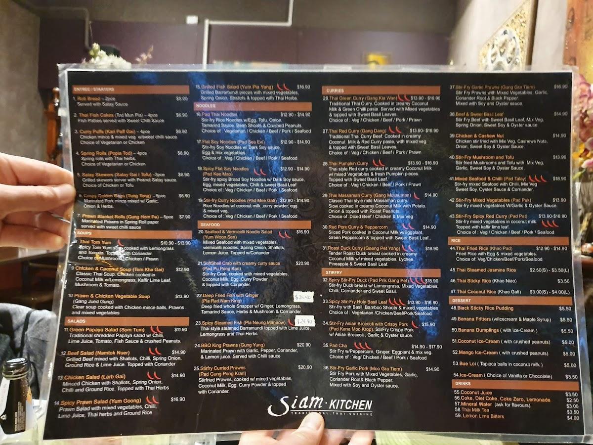 Menu at Siam Kitchen restaurant, Newport