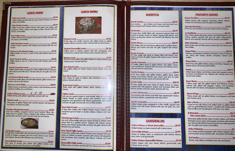 Menu at Sol Del Mar Mexican Bar and Grill, Tuscola