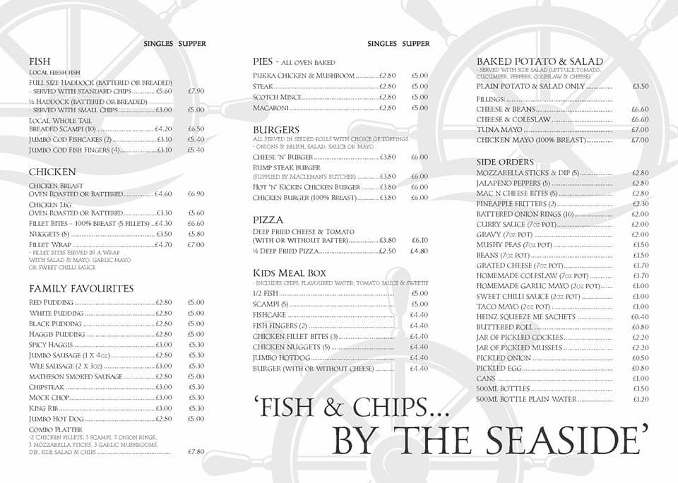 Menu at The Galley Fish & Chip Shop fast food, Lossiemouth