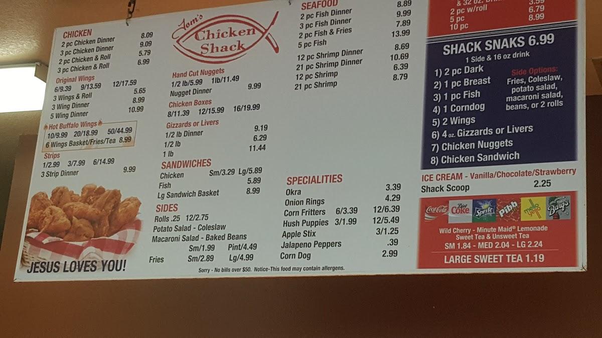 Menu at Tom's Chicken Shack restaurant, Bartow