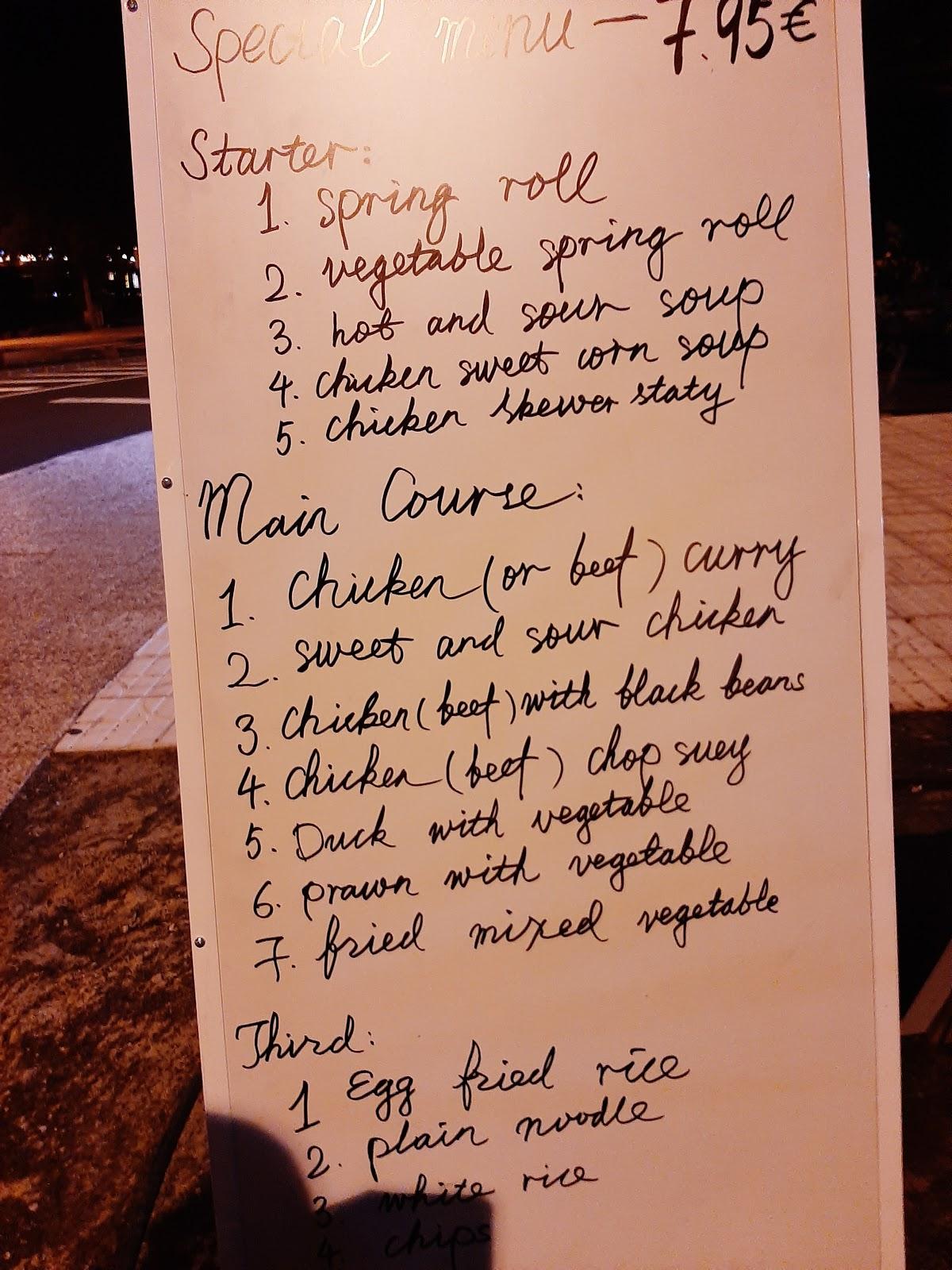 Menu at FUFU restaurant, Puerto del Carmen