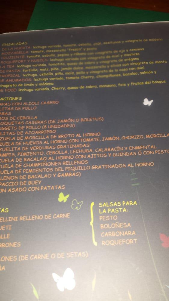 Carta de pizzería La Tea, Broto