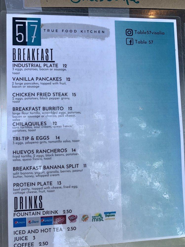 Menu at Table 57 restaurant, Visalia