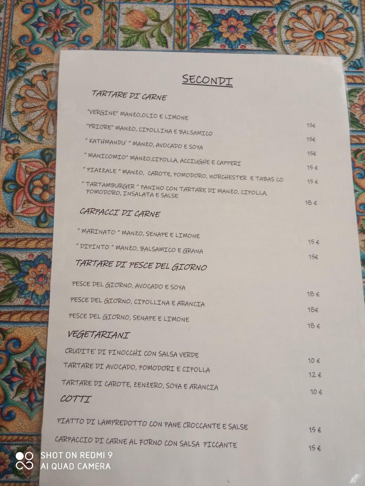 Menu at A Crudo restaurant, Florence
