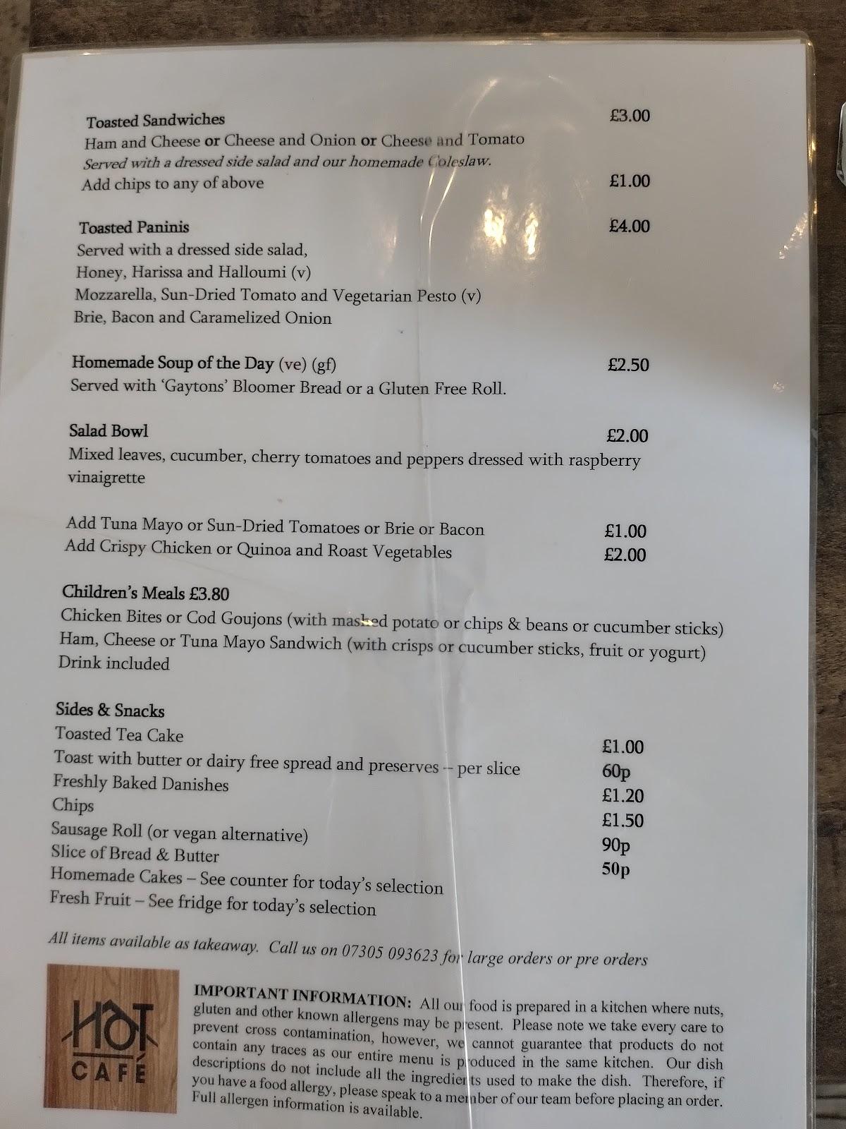 Menu at HoT Community Cafe, Tamworth