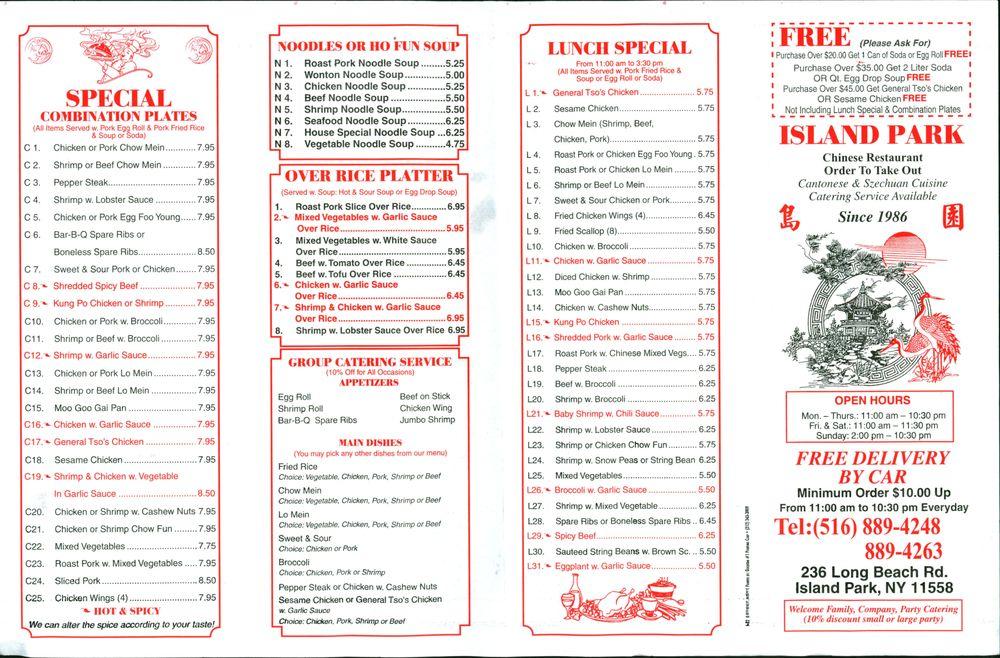 Menu at Island Park Chinese Restaurant, Island Park