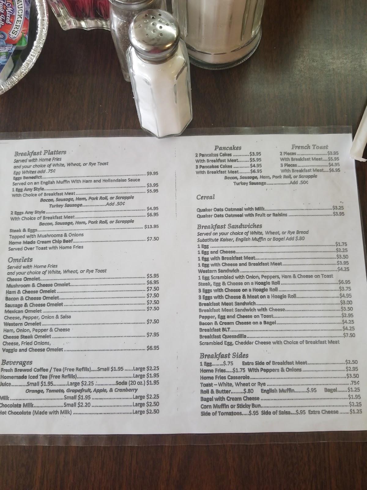 Menu at Miller's Cafe II, Folcroft