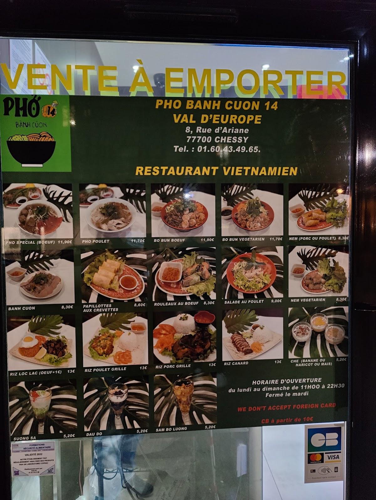 Menu au Pho 14 Val D’Europe restaurant, Chessy