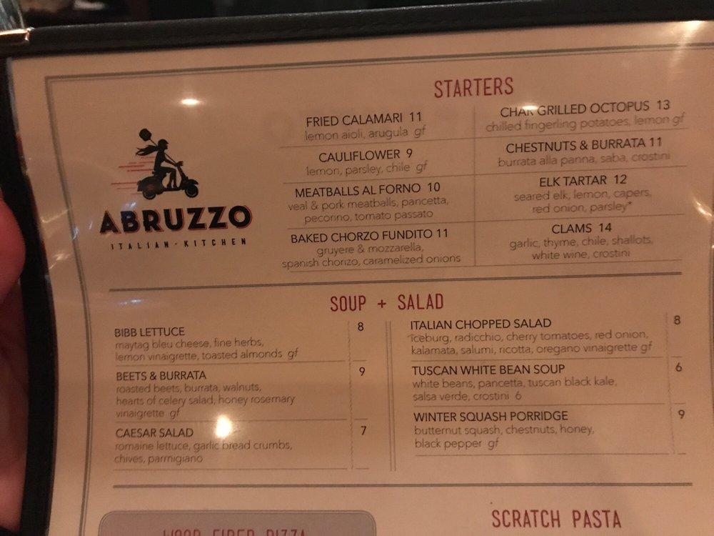 Menu at Abruzzo Italian Kitchen restaurant, Whitefish