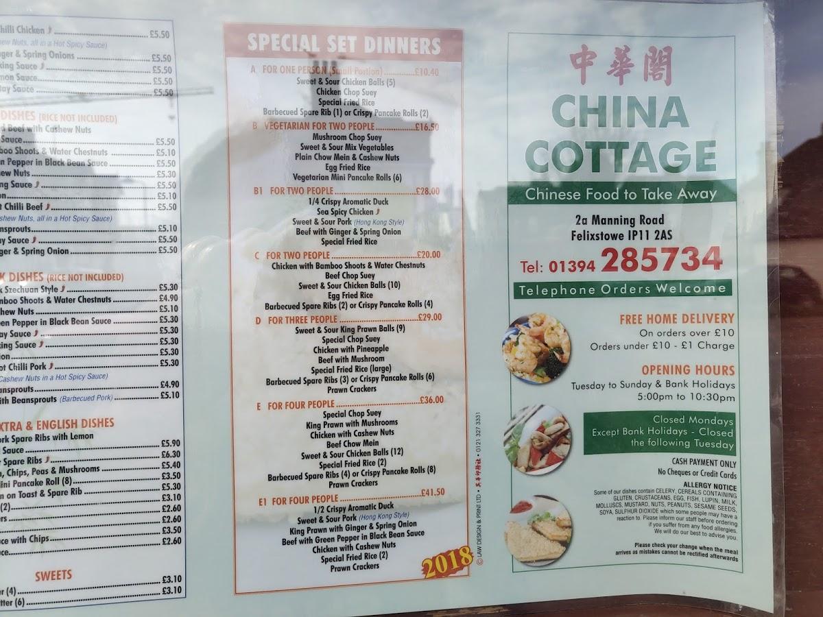 Menu at China Cottage fast food, Felixstowe