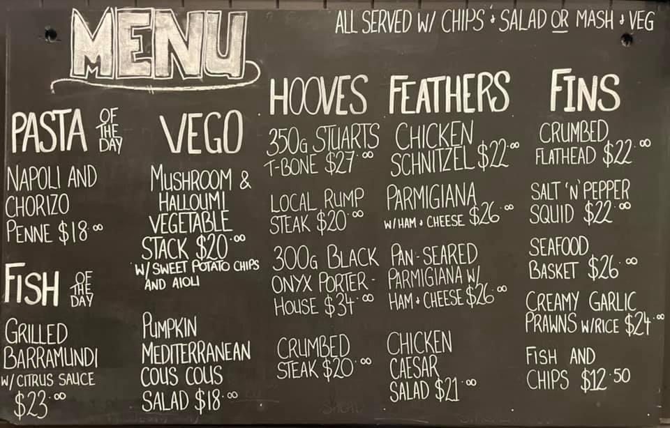 Menu at Commercial Hotel pub & bar, Kyogle
