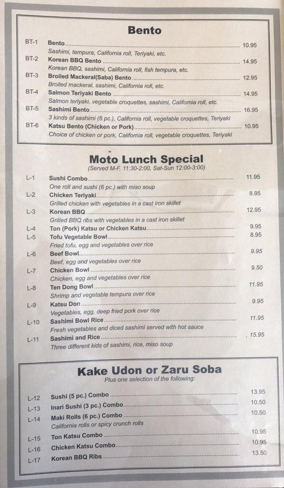 Menu at Sushi Moto Japanese Restaurant, Edmonds