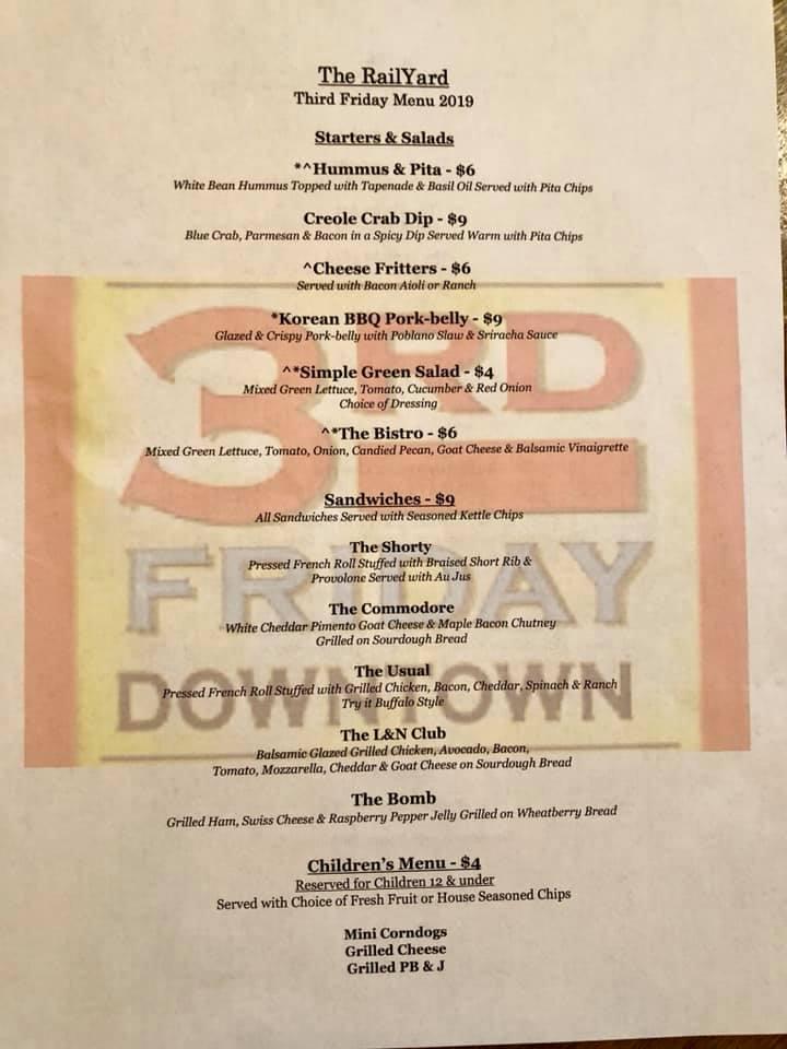 Menu at The RailYard restaurant, Decatur, 209 2nd Ave SE