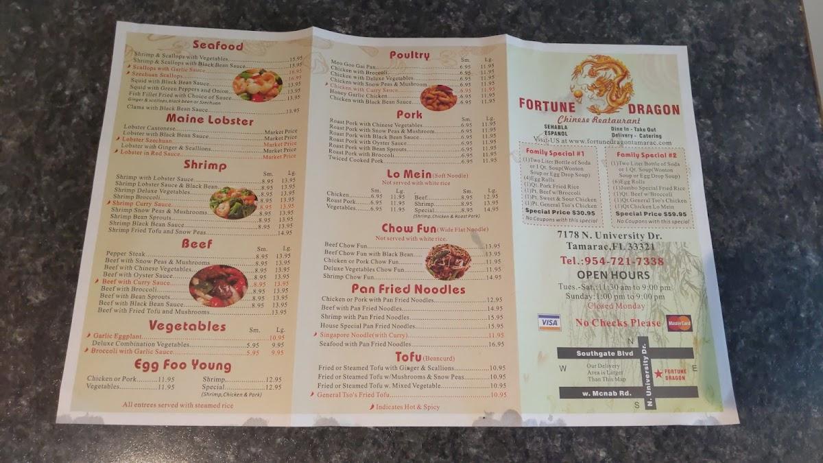 Menu at Fortune Dragon restaurant, Tamarac